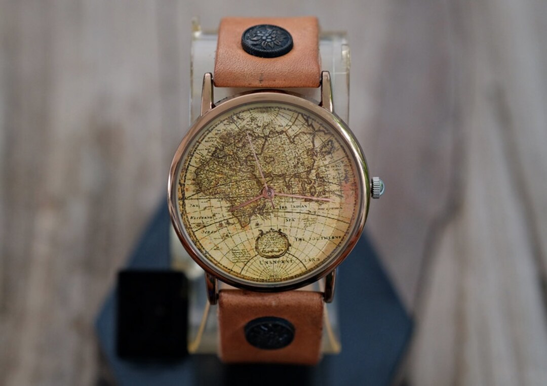 World Map Style Vintage Watch Leather,ladies Watch,men's Watch,unisex ...