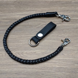 Set Belt Loop Braided Chain Wallet Black Vintage Genuine Cowhide ...