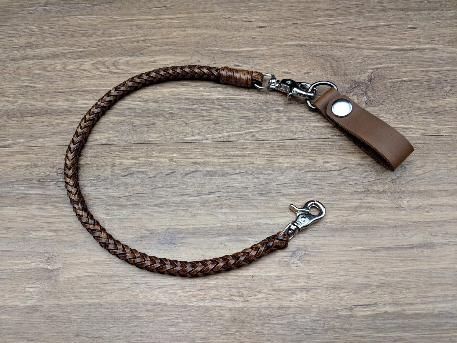 Set Belt Loop Braided Chain Wallet Tan Vintage Genuine Cowhide Leather ...