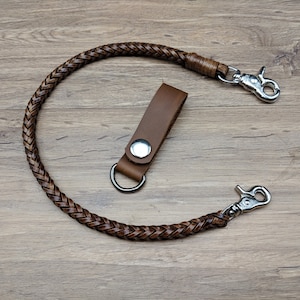Set Belt Loop Braided Chain Wallet Tan Vintage Genuine Cowhide Leather ...