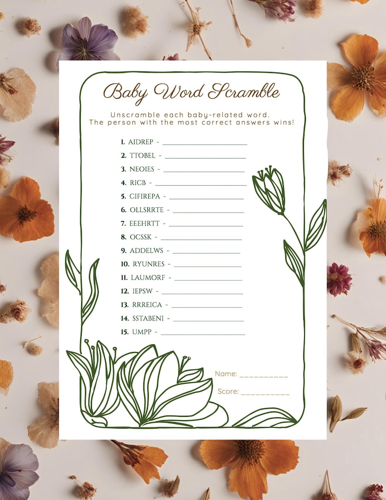 Baby Shower Word Scramble Game, Baby Word Scramble, Baby Shower Games ...