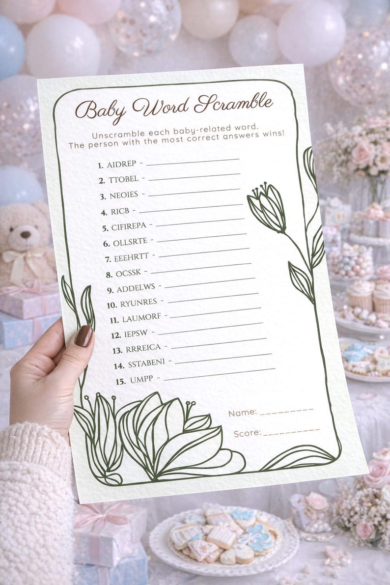 Baby Shower Word Scramble Game, Baby Word Scramble, Baby Shower Games ...