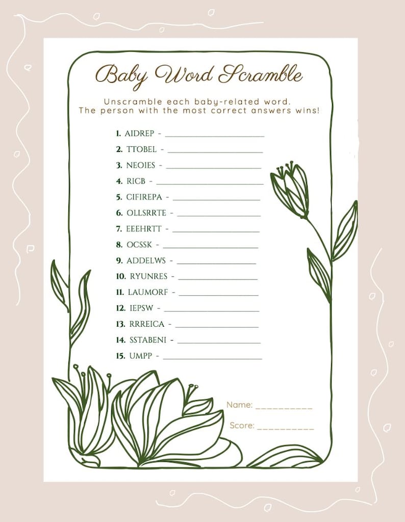Baby Shower Word Scramble Game, Baby Word Scramble, Baby Shower Games ...