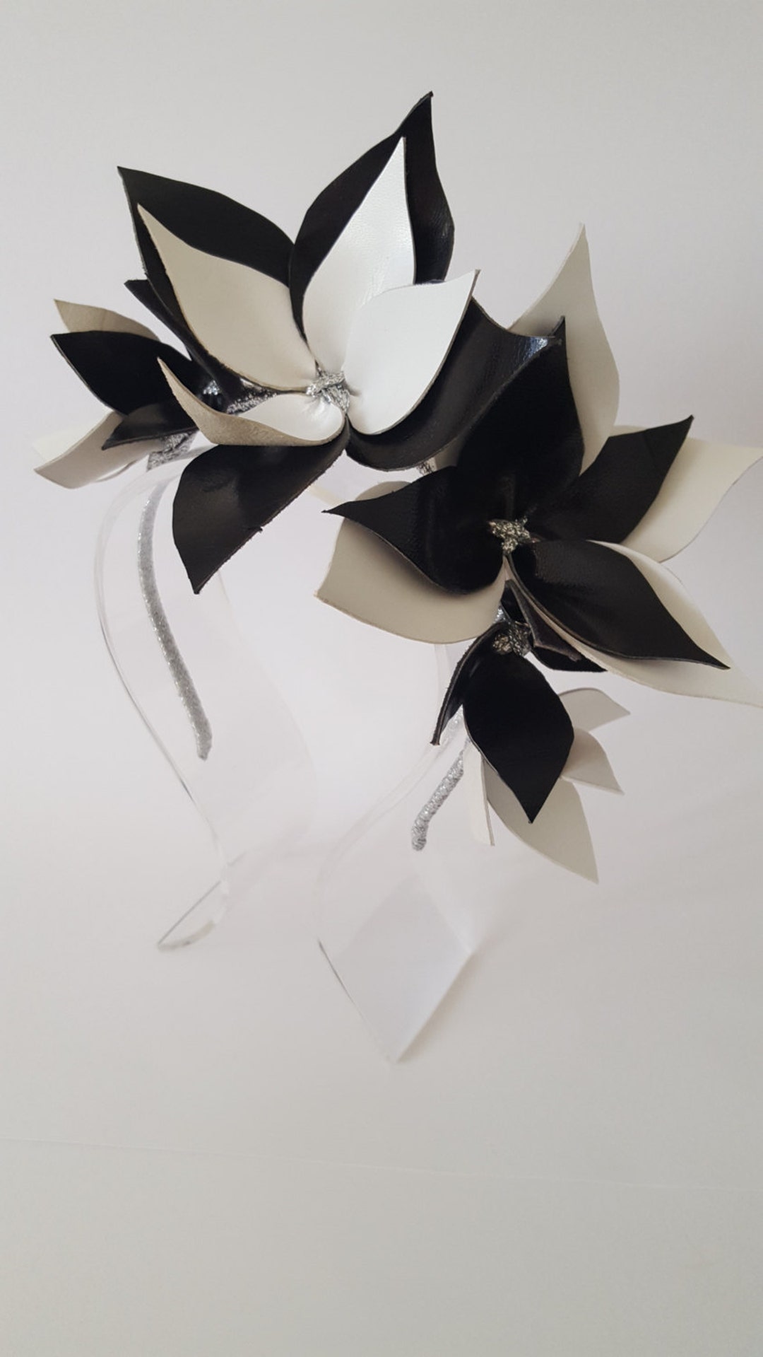 Black & White Leather Crown,headband, Leather Flower Headpiece, Wedding ...
