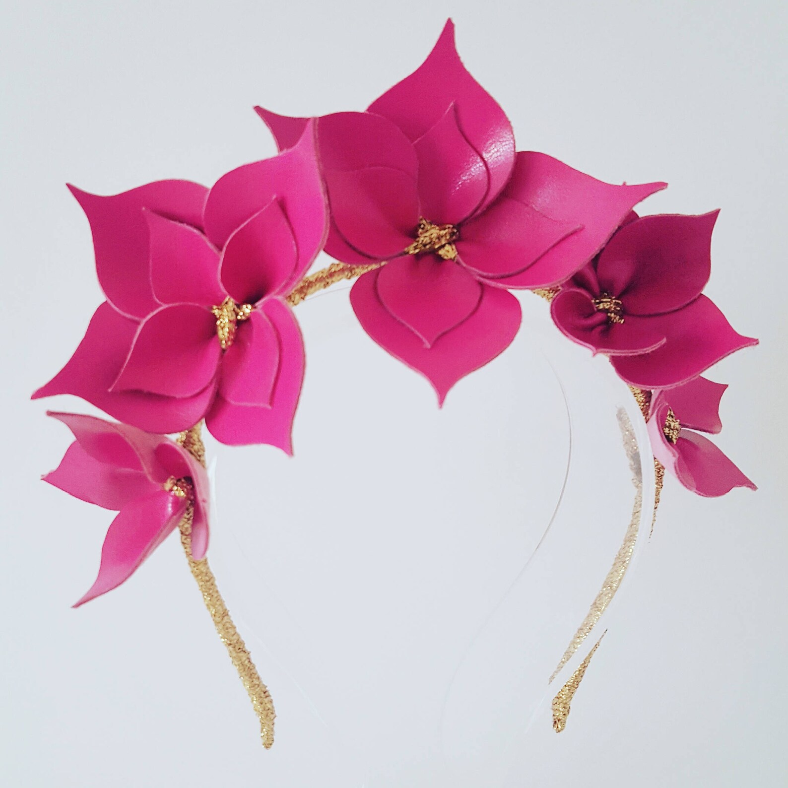 RASPBERRY PINK Crown Headband, Leather Crown,leather Flower Headpiece ...