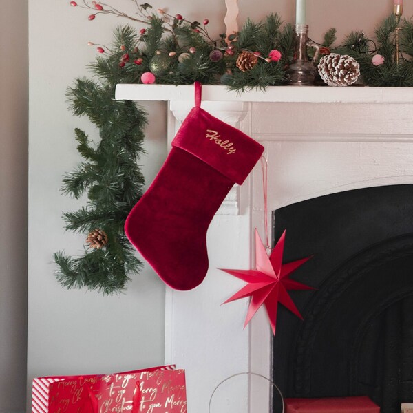 Embroidered Velvet Stocking - Etsy