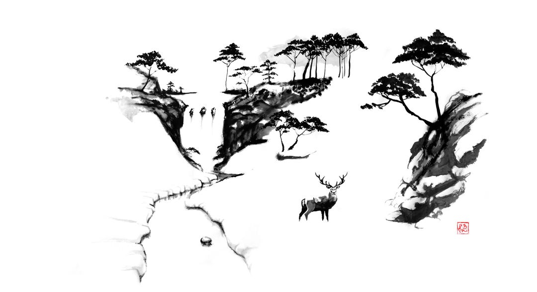 Deer in the Snow | Original Sumi-e Painting – Japanese Ink Art by ...