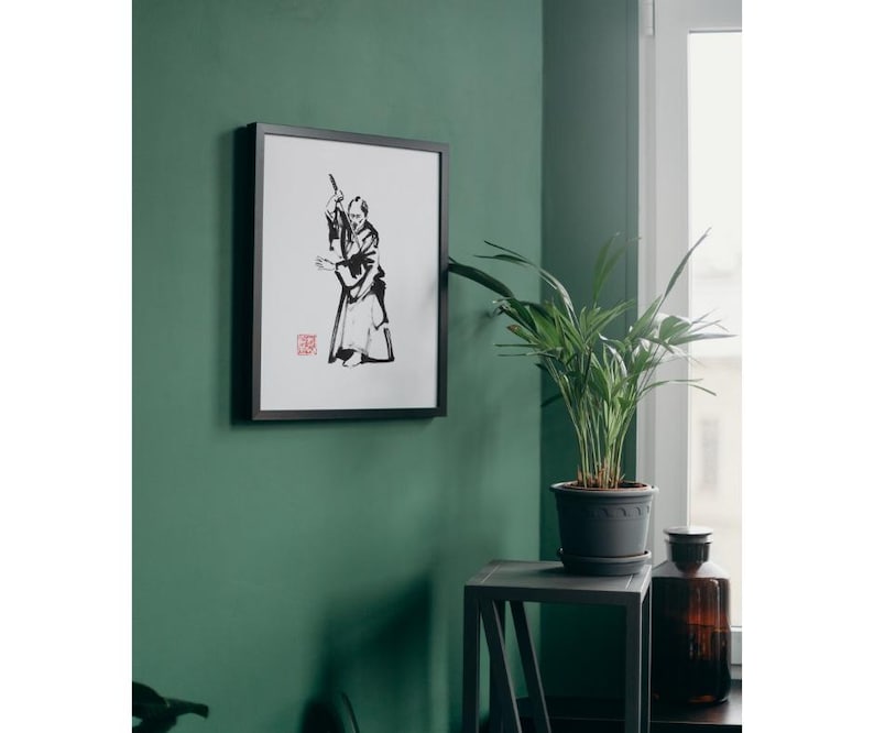 Samurai Pose | Original Sumi-e Painting – Japanese Ink Art by Pechane ...