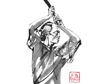 Black Snake | Original Sumi-e Painting – Japanese Ink Art by Pechane ...