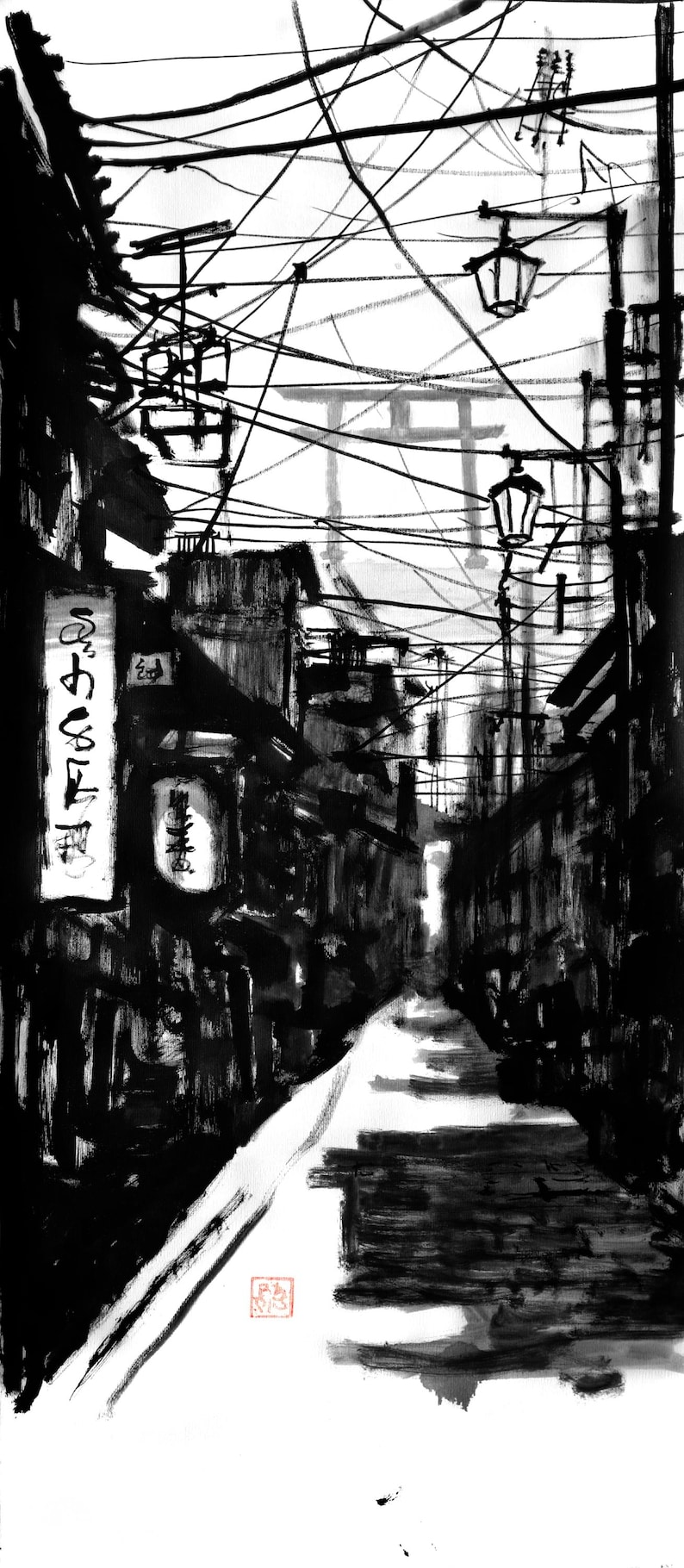 Black Street | Original Sumi-e Painting – Japanese Ink Art by Pechane ...