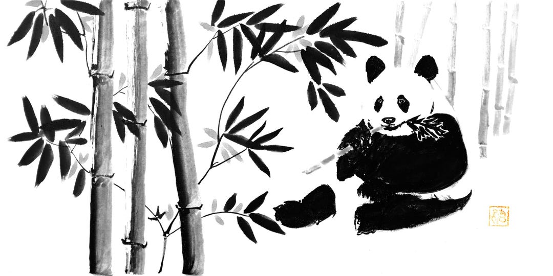 Panda in Bamboo | Original Sumi-e Painting – Japanese Ink Art by ...