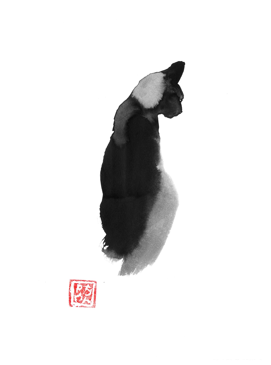 Black Cat | Original Sumi-e Painting – Japanese Ink Art by Pechane ...