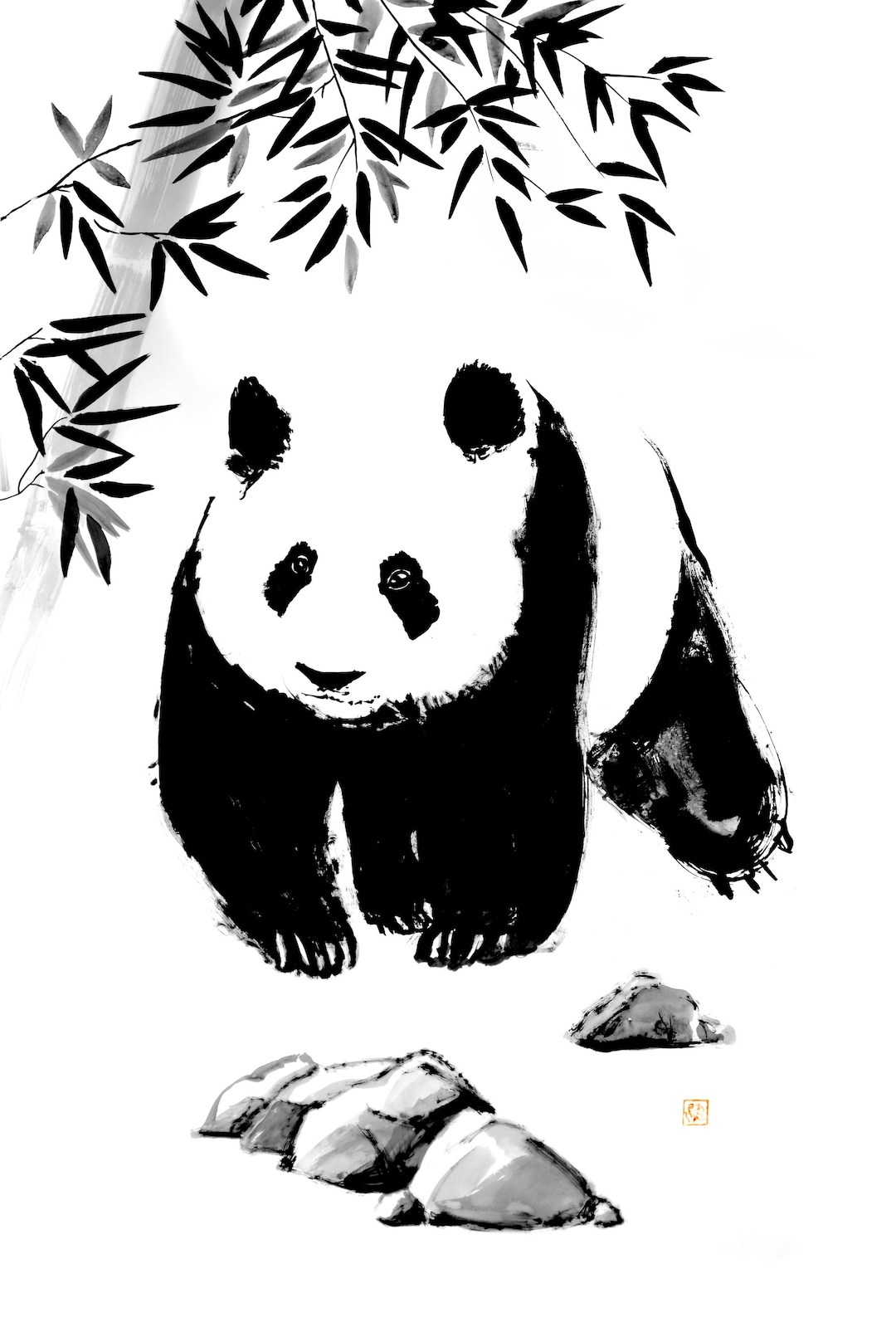 Panda | Original Sumi-e Painting – Japanese Ink Art by Pechane | Zen ...