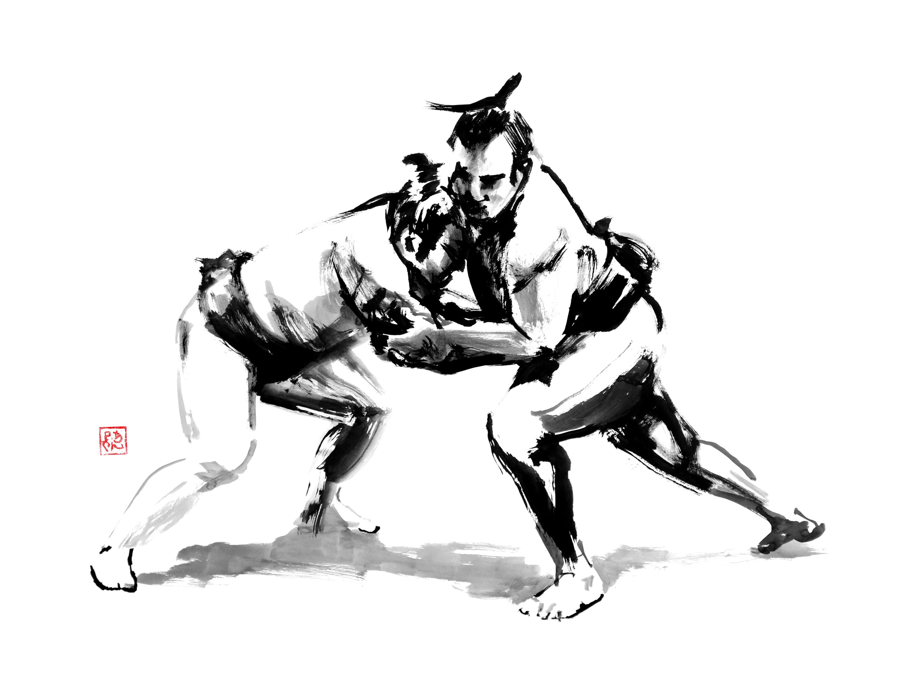 Sumo | Original Sumi-e Painting – Japanese Ink Art by Pechane | Zen ...