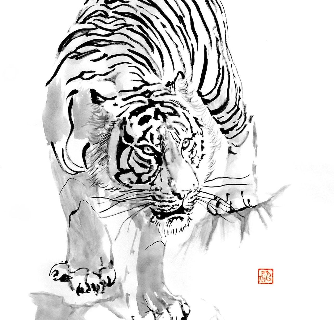 Tiger | Original Sumi-e Painting – Japanese Ink Art by Pechane | Zen ...