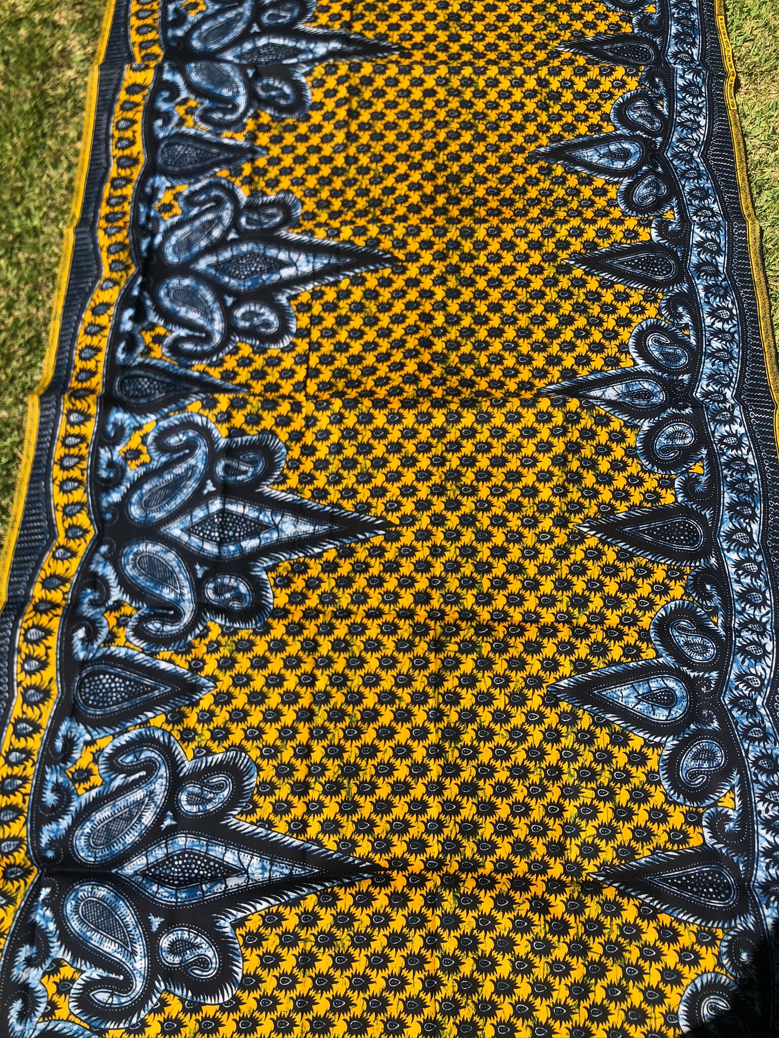 Chitenge Material African Fabric Wax Indigo Yellow Paisley | Etsy