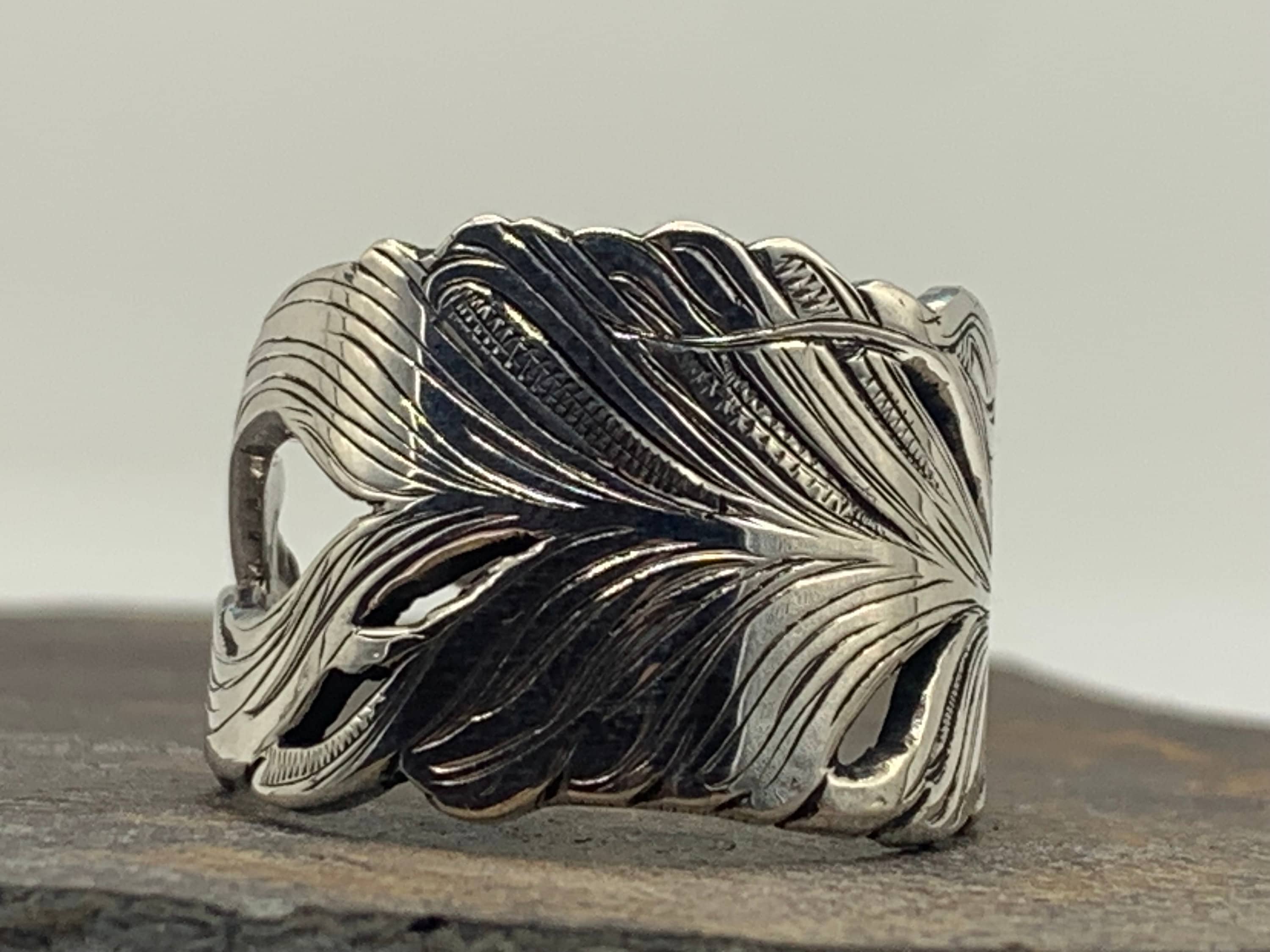 Feather Ring, Hand Fabricated and Engraved, Sterling Silver Boho Unique ...