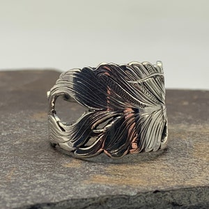 Feather Ring, Hand Fabricated and Engraved, Sterling Silver Boho Unique ...