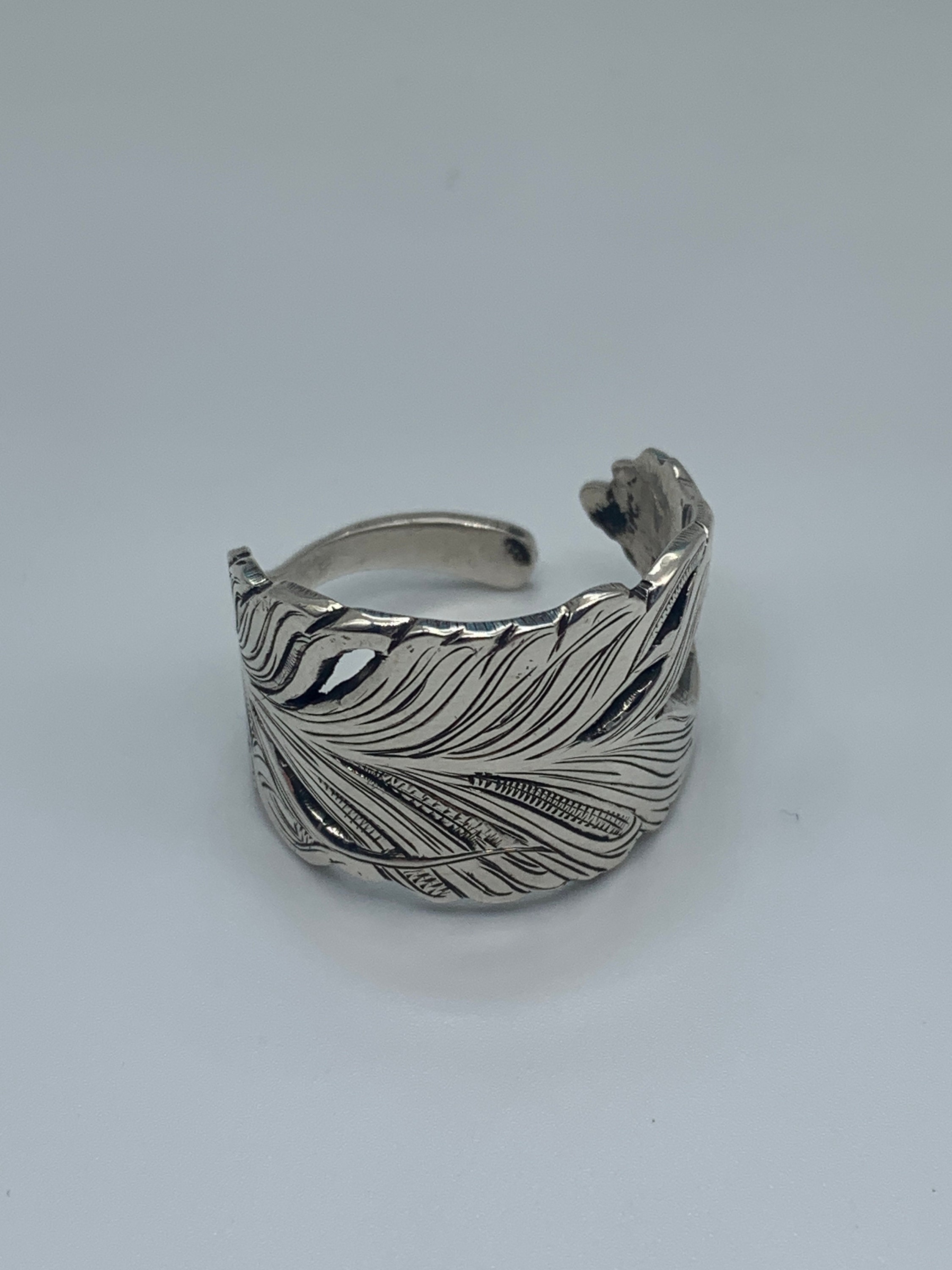 Feather Ring, Hand Fabricated and Engraved, Sterling Silver Boho Unique ...