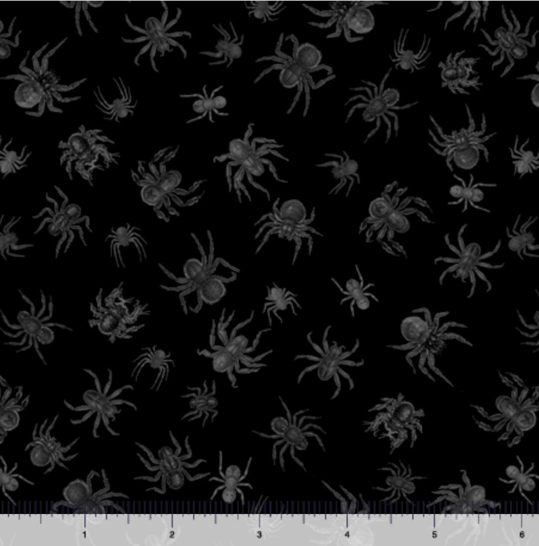 Halloween Grey Spider Toss on Black / Creepsville Kollektion, Stoff ...