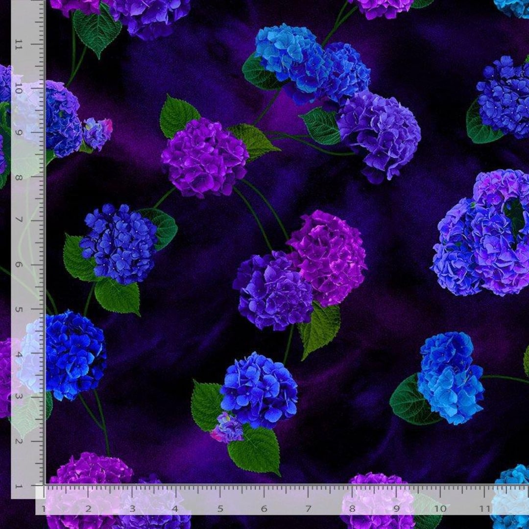 Hydrangea Floral on Purple Fabric, Midnight Bloom Hydrangea Floral by ...
