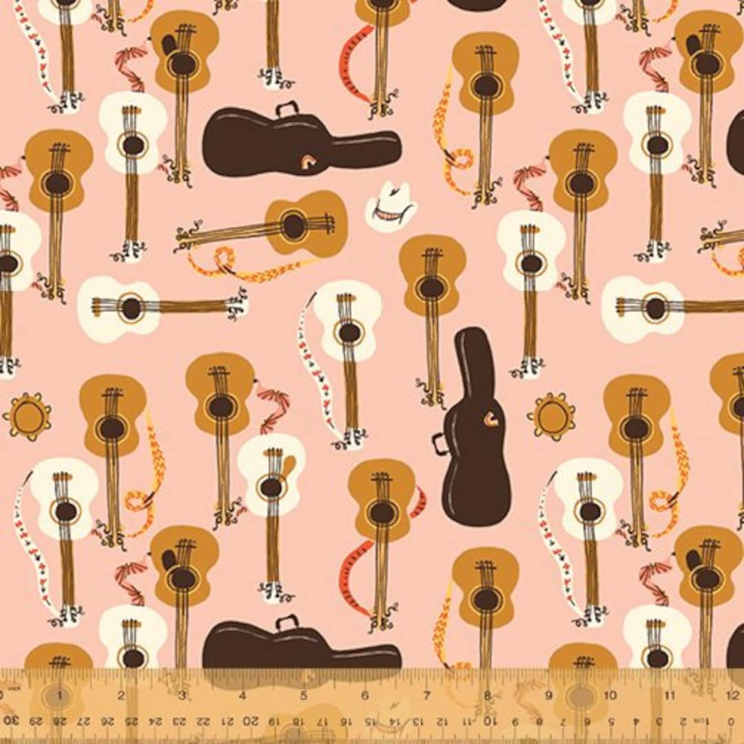 Guitar Fabric / Guitars on Pink Far Far Away by Windham Fabrics / Music ...
