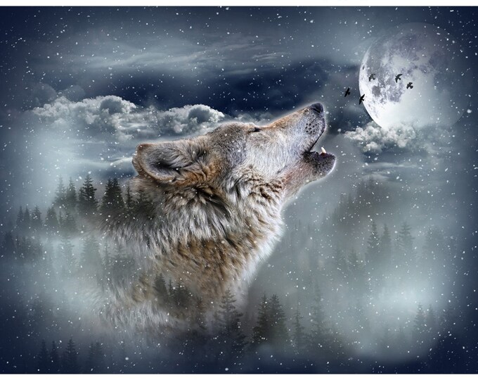 Moonstruck Wolf Fabric Panel Hoffman Call of the Wild Quilt Fabric ...