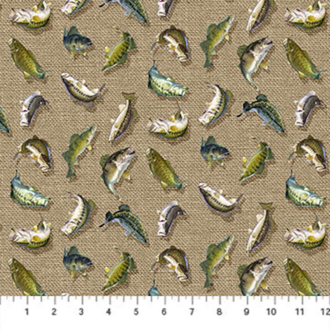 22x44 Remnant Fishing Fabric, Hooked Tossed Fish on Tan - Etsy