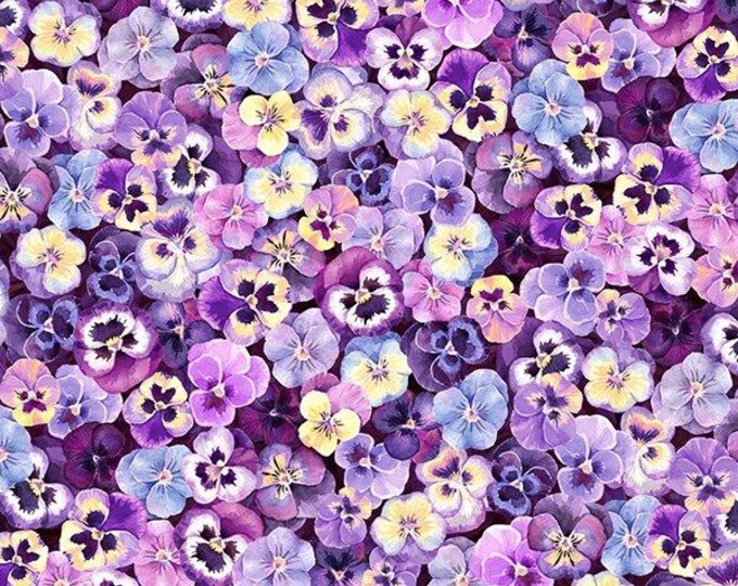 Purple Pansies Packed Floral Fabric by the Yard, Pansies Flower ...