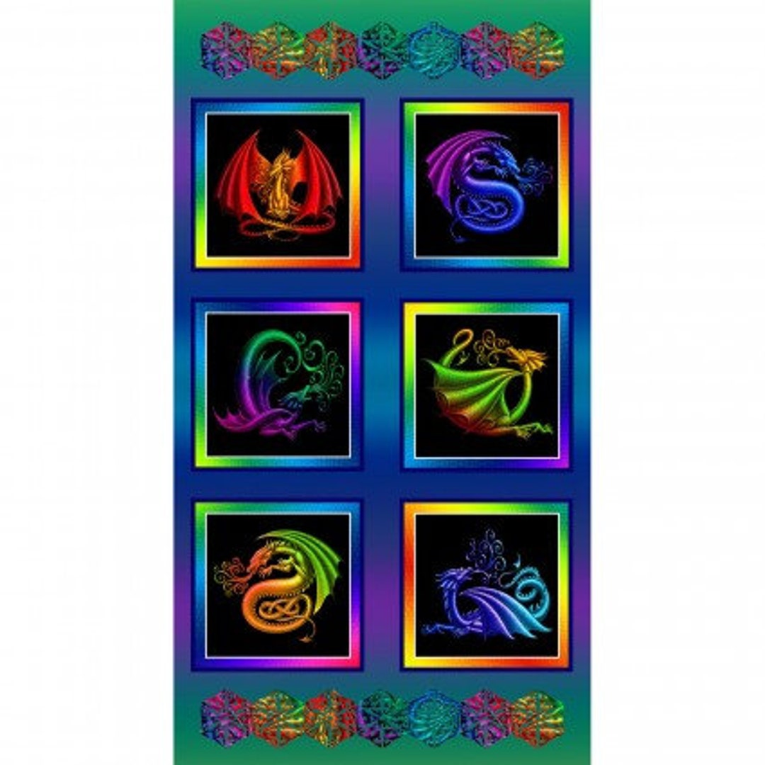 Rainbow Dragon Block 24" Panel / Rainbow Dragon Blocks Fabric by the ...
