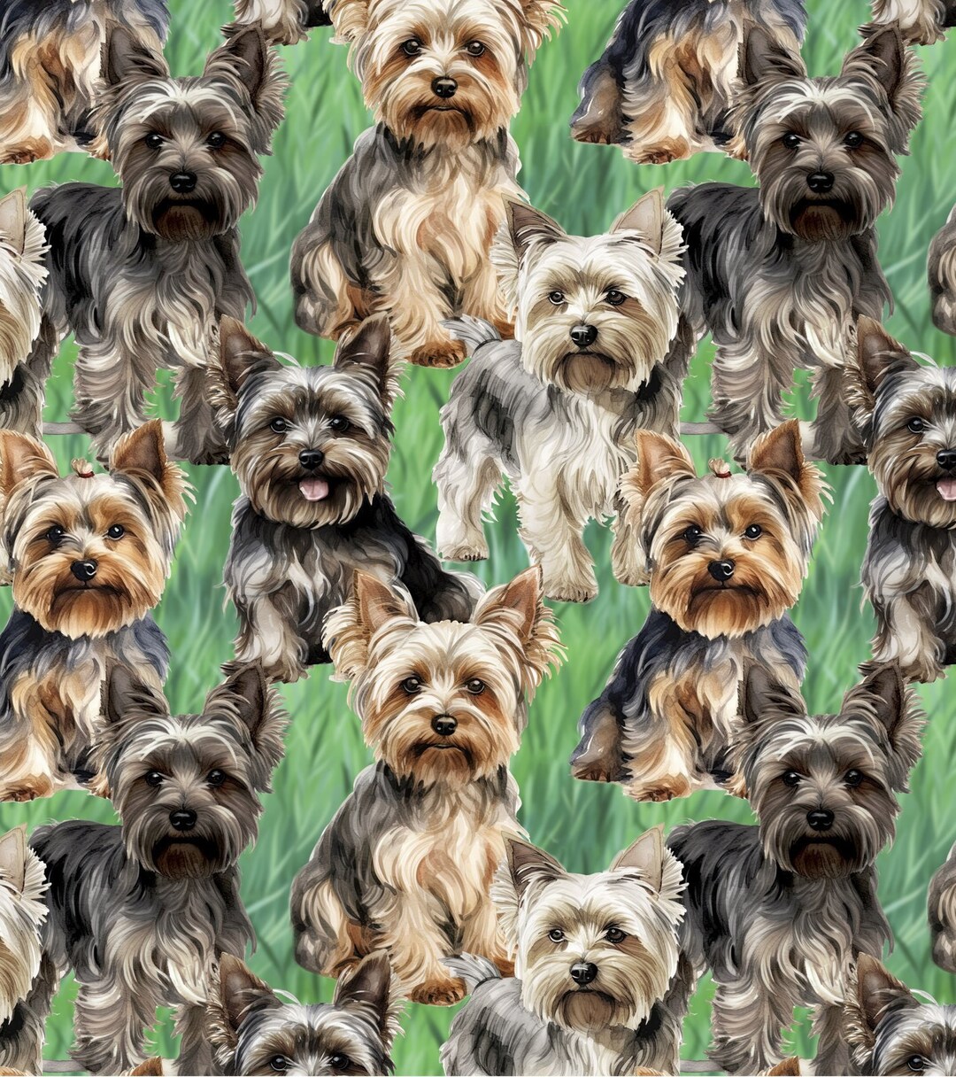Yorkie Dogs on Grass Allover Fabric / Retriever Fabric / Dog Fabric ...