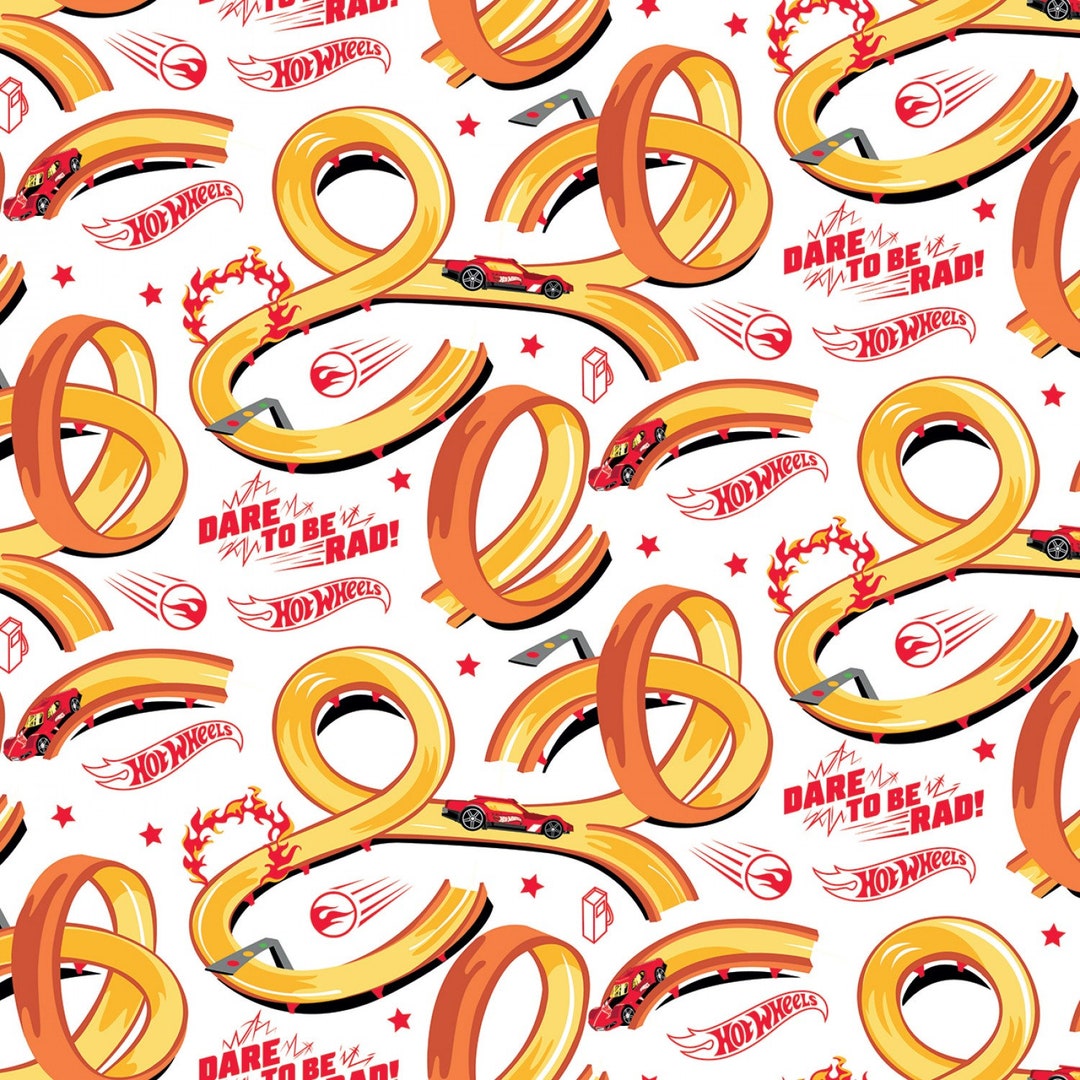 Hot Wheels Fabric by the Yard, Hot Wheels Tracks White From Riley Blake ...