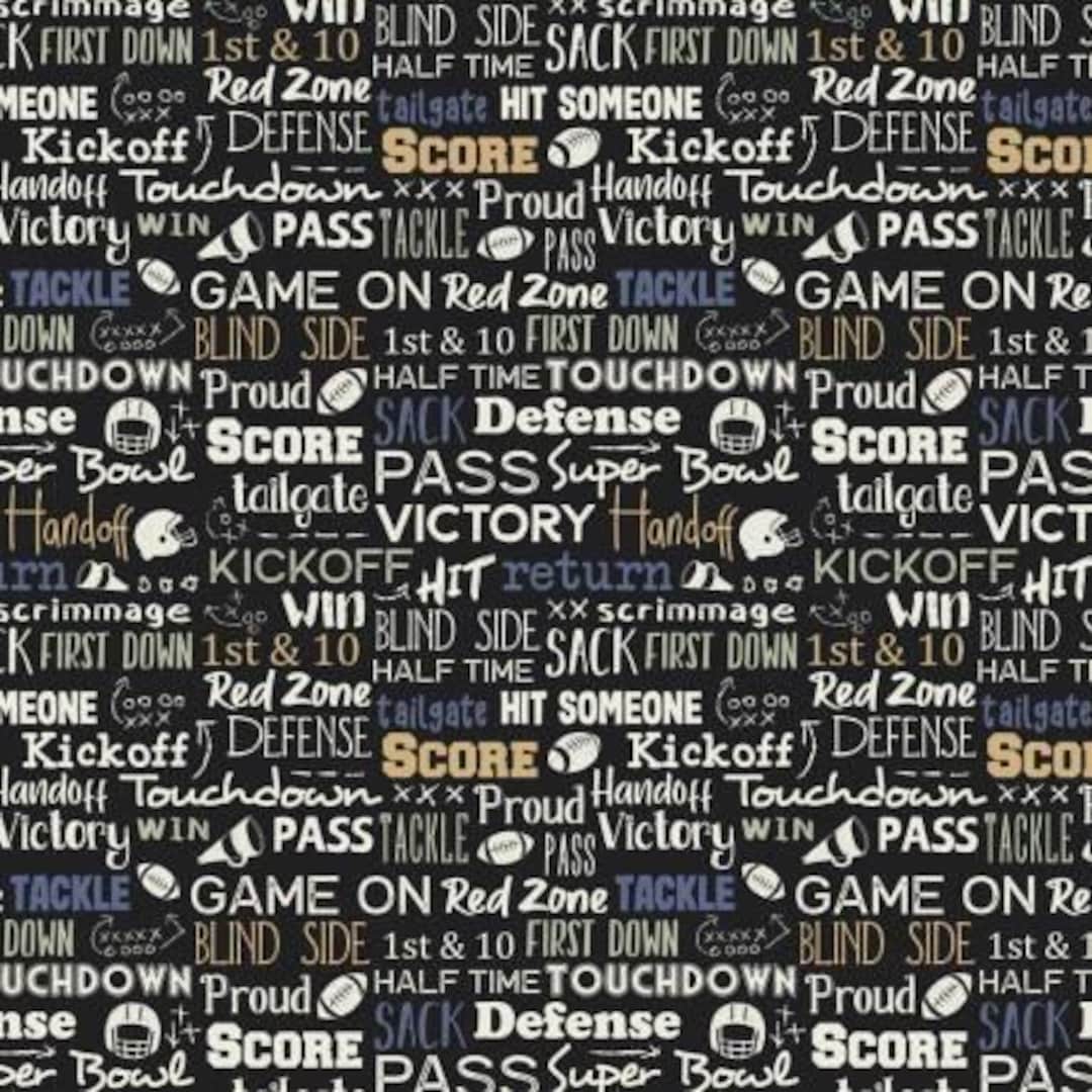 Football Fabric, Football Words on Black Fabric Fall is for Football ...