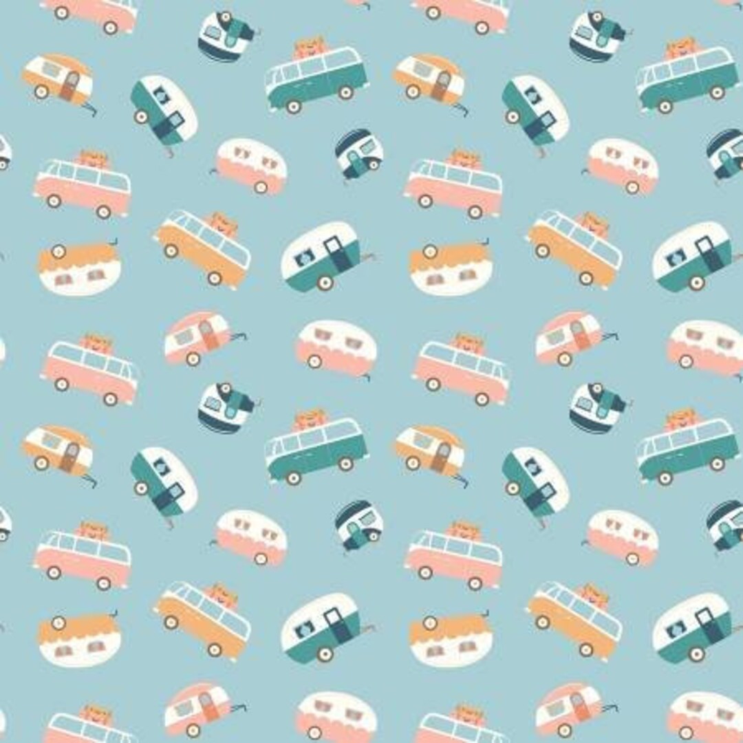 Camping Fabric, Live Love Glamp Campers on Mist Camper Fabric by Riley ...