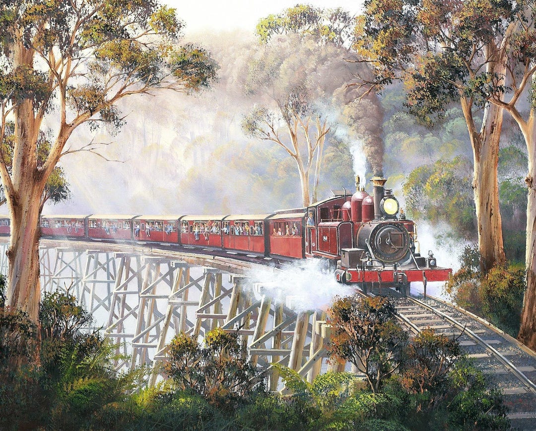 Train Fabric Panel / Misty Morning by David Textiles Train Panel 36in X ...