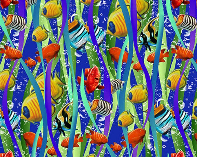 Island Sanctuary Tropical Fish on Cobalt Fabric / Ocean Life Fabric ...