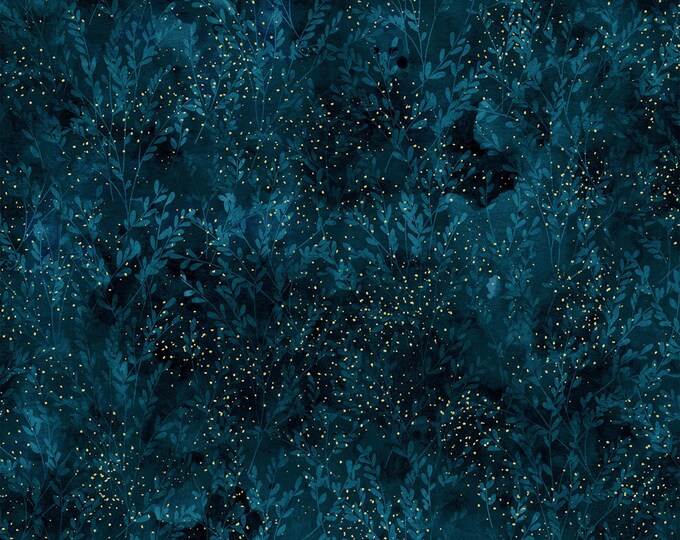 Autumn in the Air, Navy Texture W/gold Metallic Blender Fabric by the ...