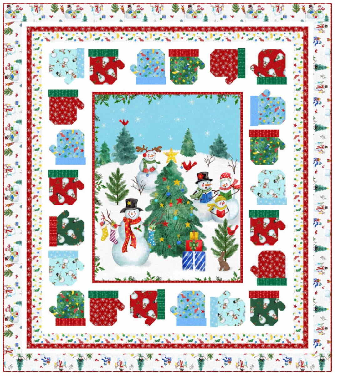 A Smitten Christmas Quilt Kit / Christmas Winter Holiday Snowman Quilt ...
