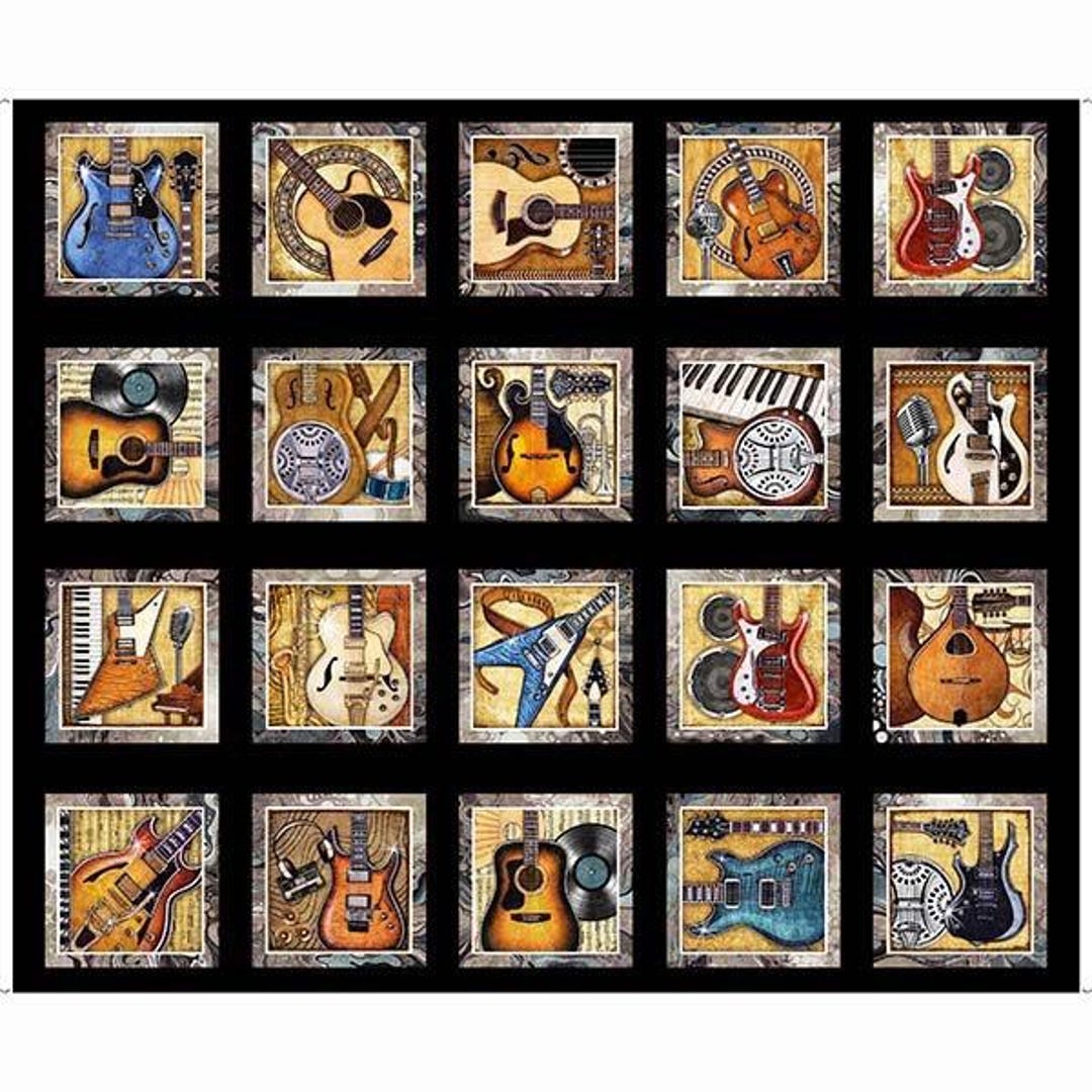 Music Fabric Panel / Guitar Picture Patches 36" Panel Rock N Roll ...
