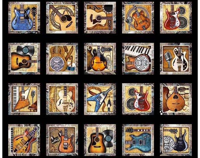 Music Fabric Panel / Guitar Picture Patches 36" Panel Rock N Roll ...