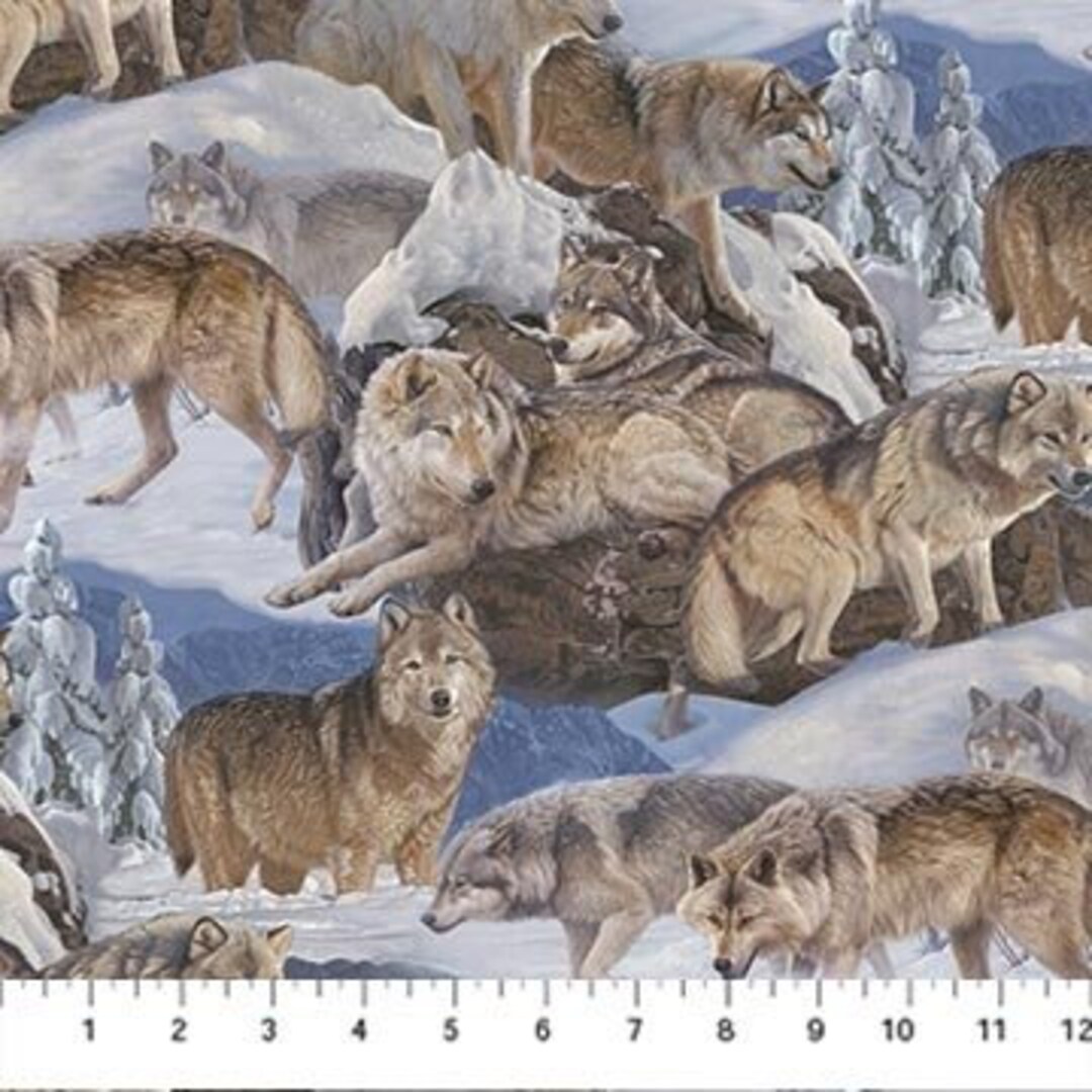 Winter Wolf Overall Fabric by the Yard/ Naturescapes, Winter Gathering ...