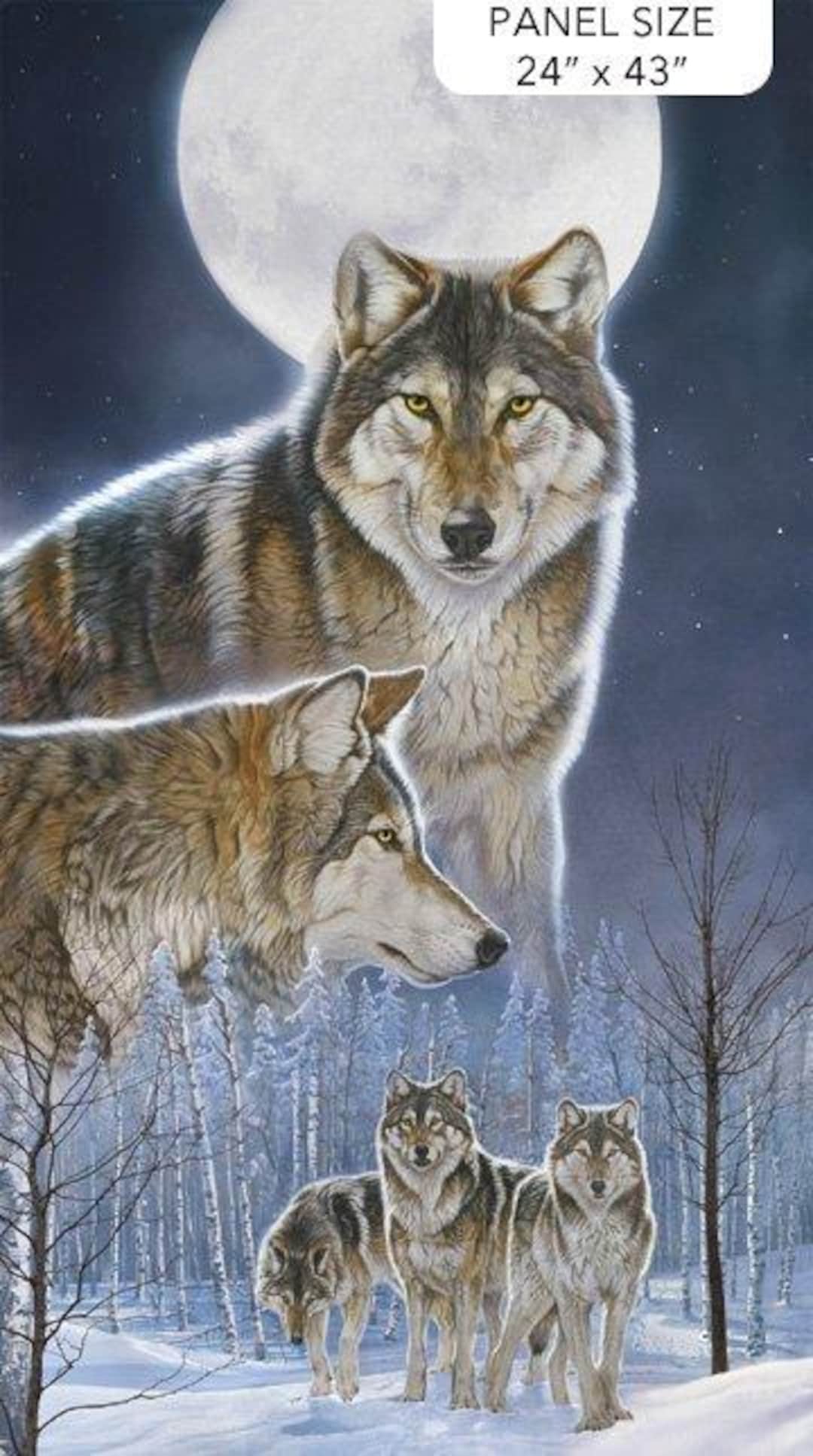 Wolf Panel / Wolves Under Moonlight 24" Panel Wild at Heart by ...