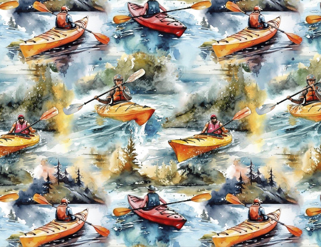 Kayaks on Water Canoe Fabric / Water Sports Painterly Kayaks by David ...