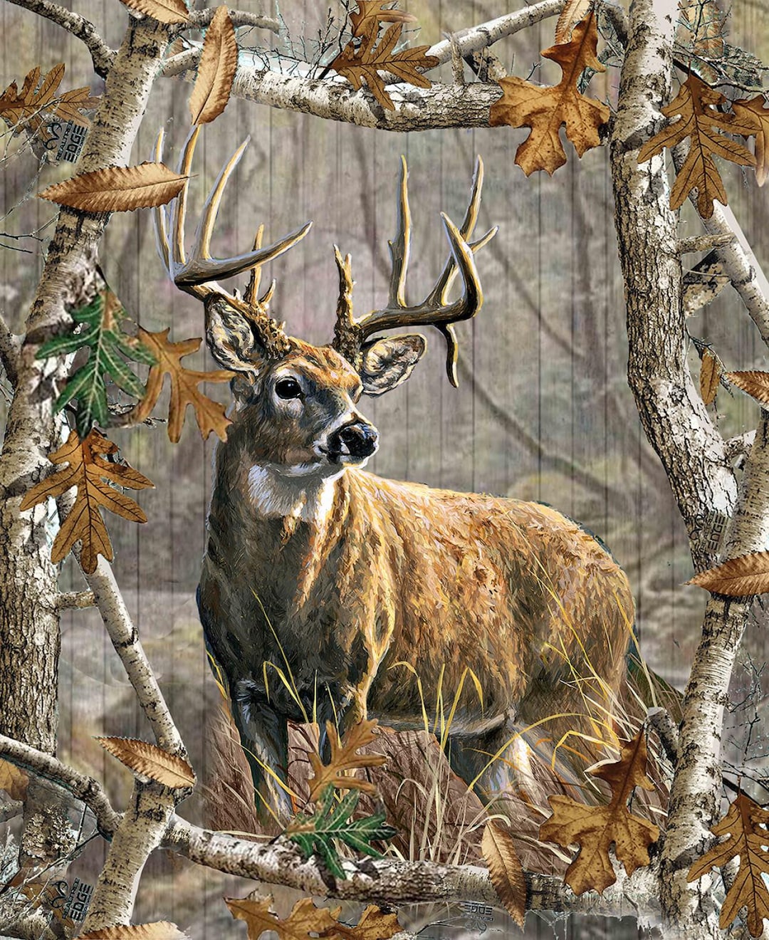 Deer Quilt Fabric Panel / Realtree Deer in Woods Realtree Edge Plank ...