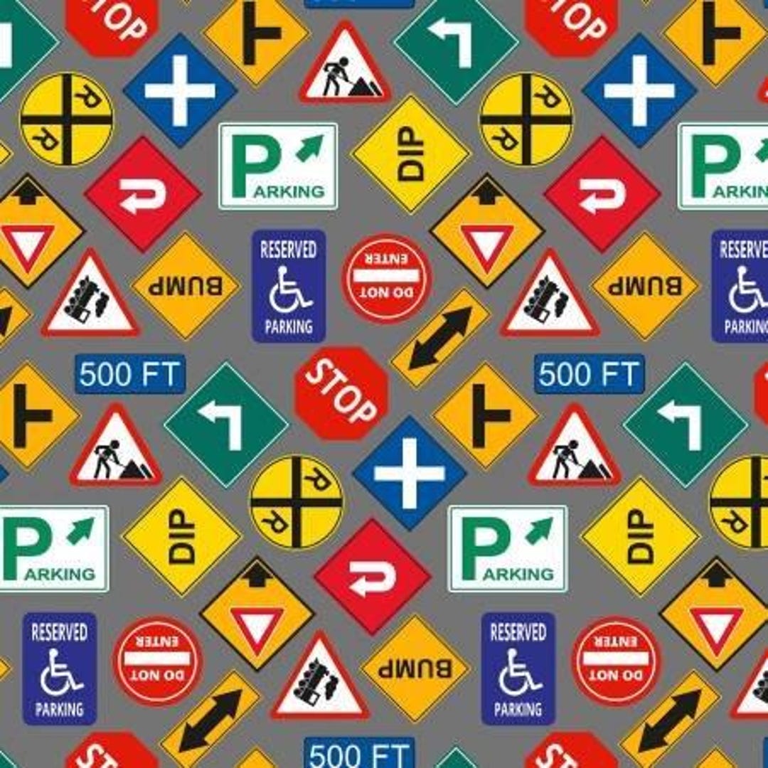 Road Signs on Gray Fabric Let's Go by Clothworks Fabric / Fat Quarters ...