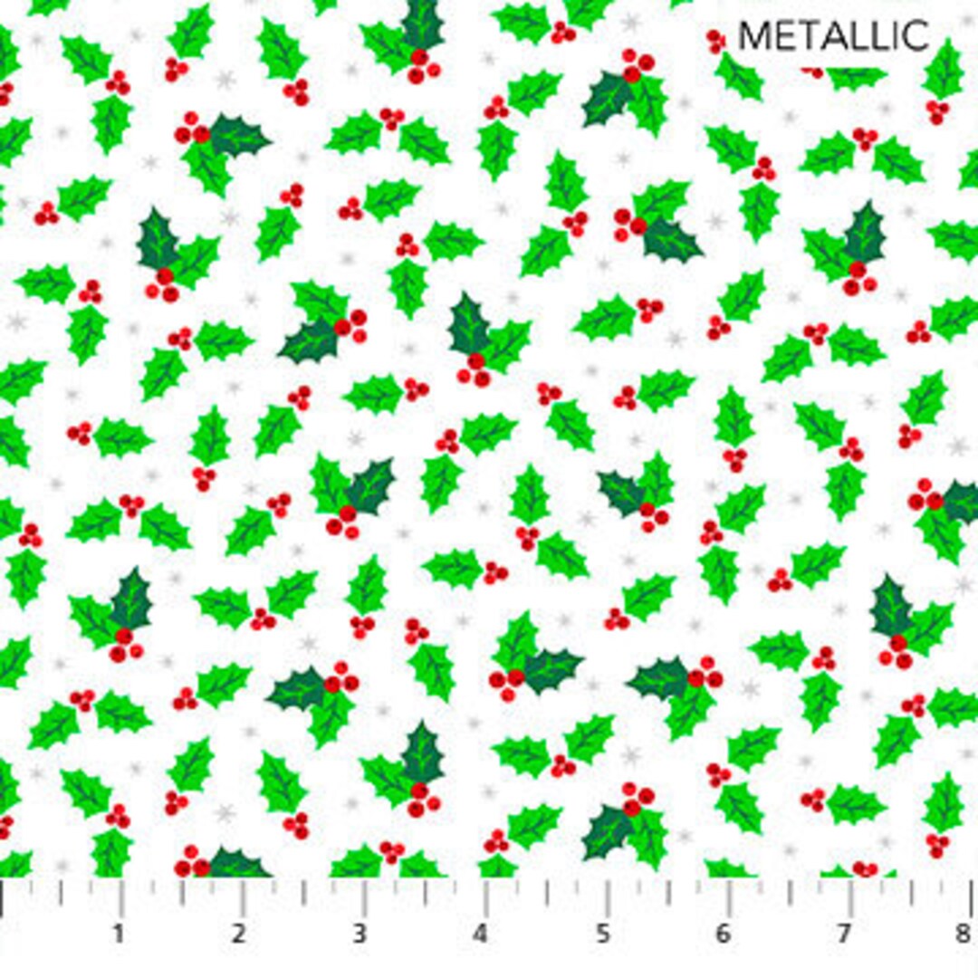 Christmas Fabric, Holly on White Fabric by Northcott Fabrics Christmas ...