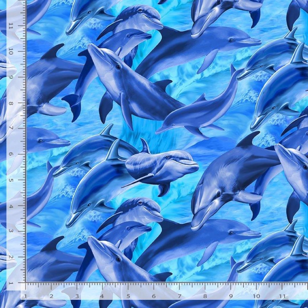Dolphins Fabric / Deep Sea Ocean Life Fabric by the Yard by Timeless ...