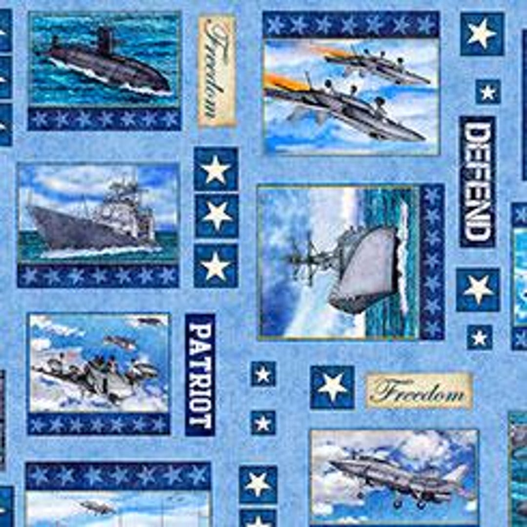 Navy Patch on Blue Fabric / Military Patriot Military Fabric / QT ...