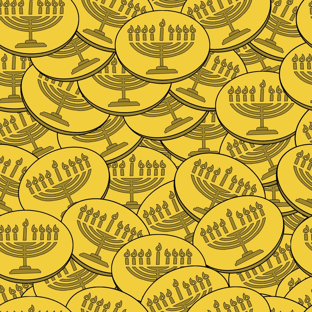 Hanukkah Fabric by the Yard / Menorah on Gold Gelt From the Festival of ...