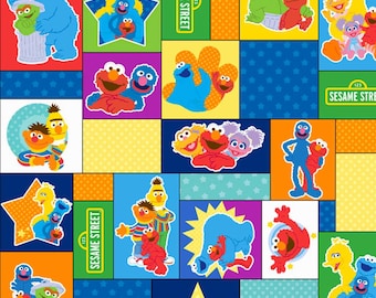 Sesame Street Fabric / Elmo and Stars on Teal Fabric by QT Fabrics ...
